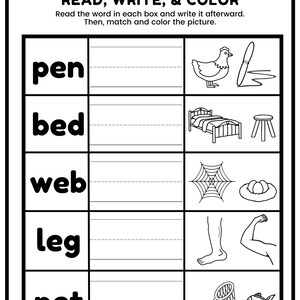 Read, Write, and Color: Short Vowels A,e,i,o,u - Etsy