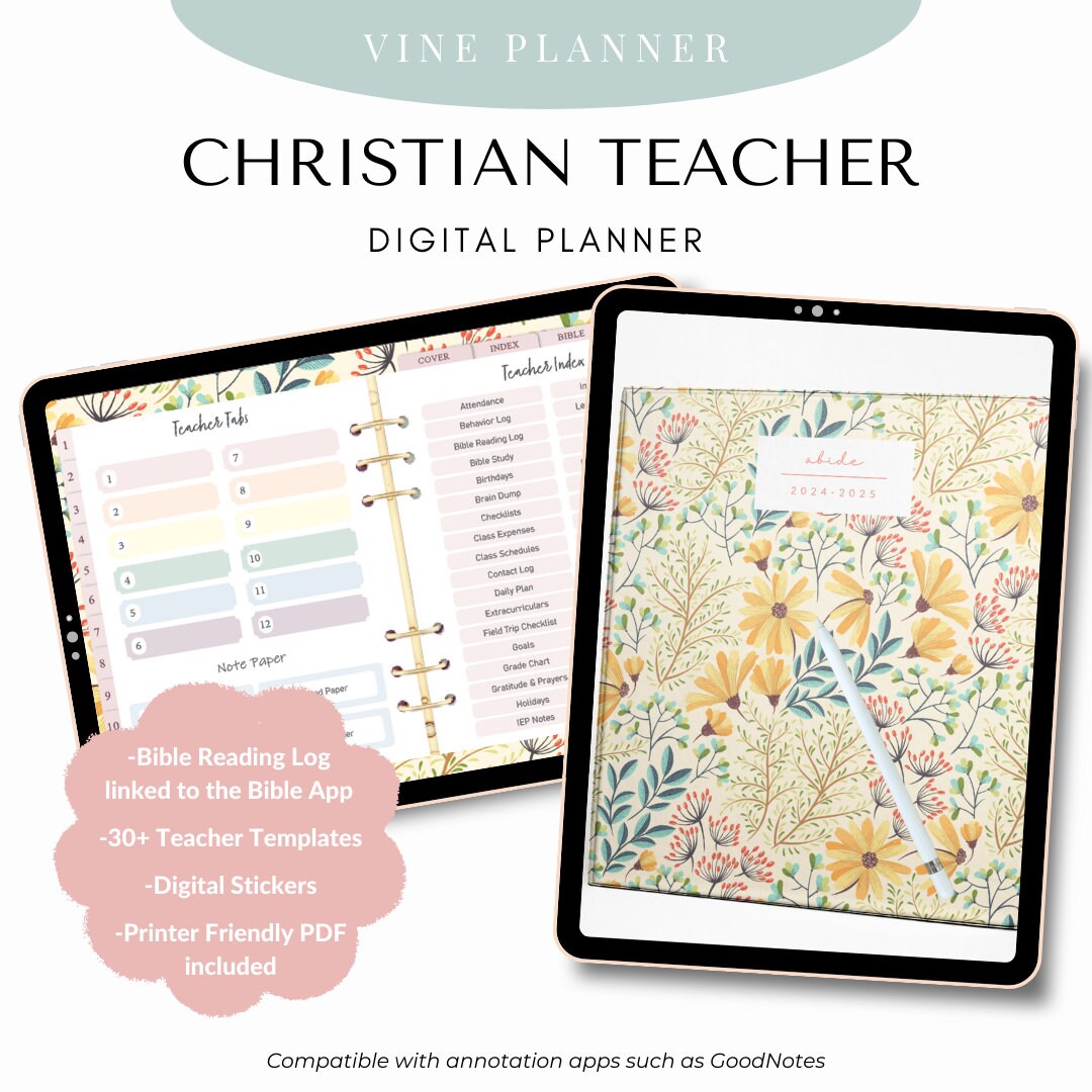 Teacher Planner Digital Teacher Planner Christian Planner 2024-2025 ...