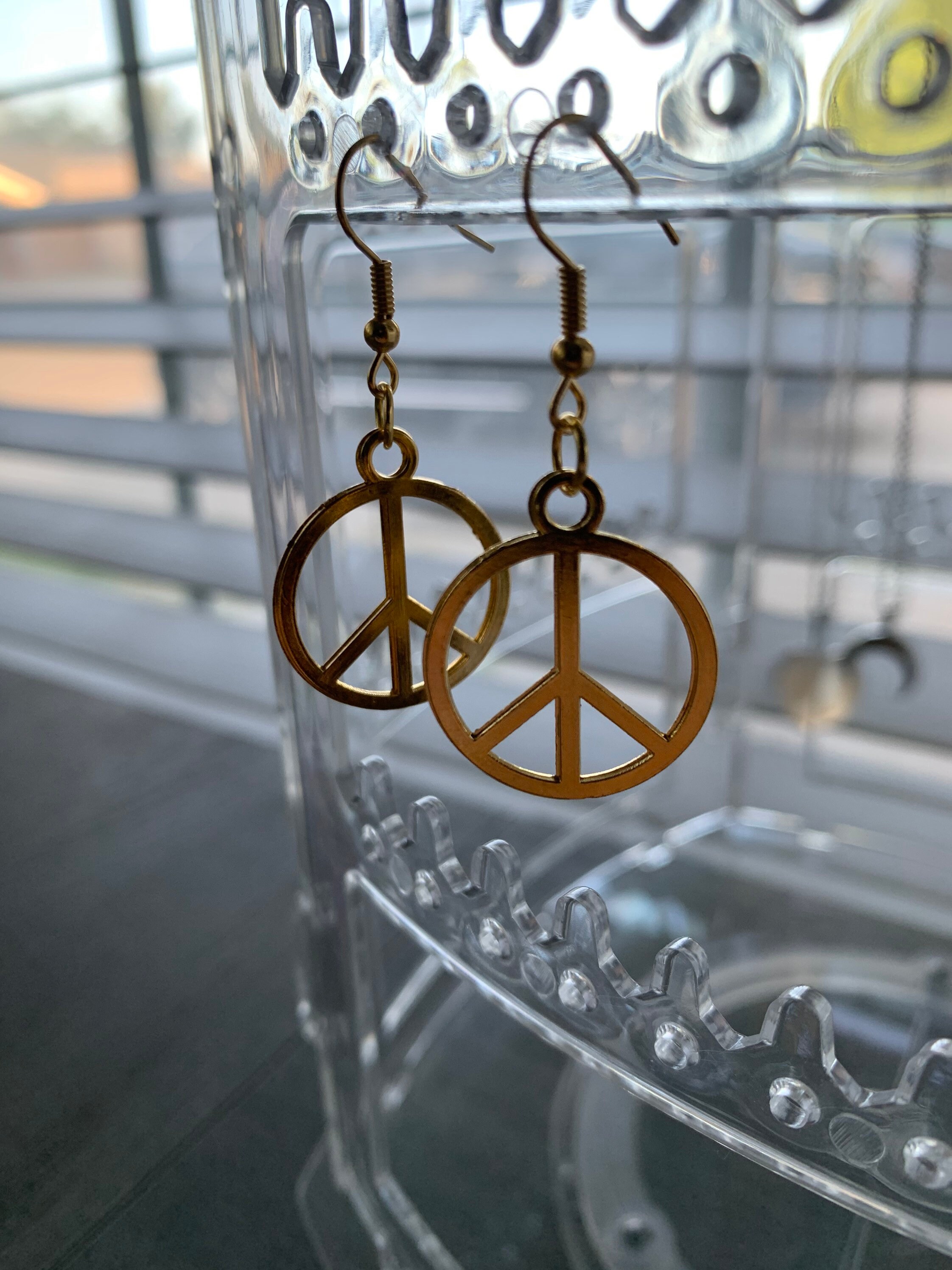 Peace Sign Drop Earrings gold - Etsy