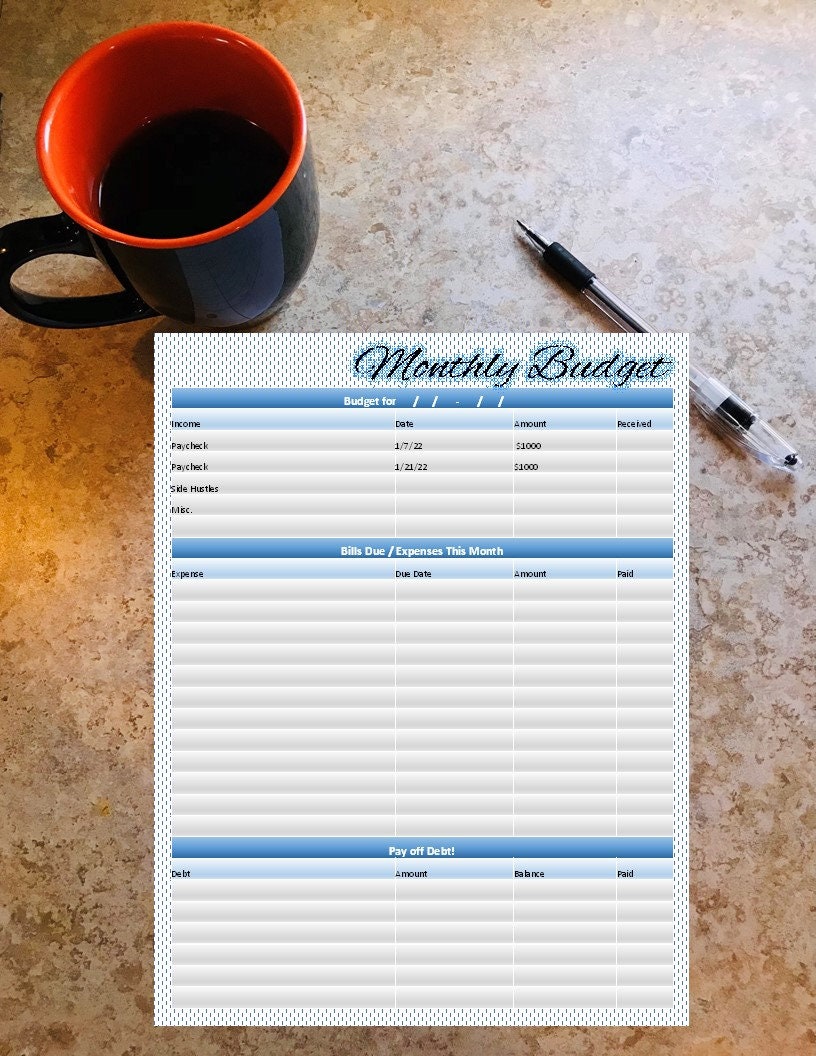 Monthly Budget Template | Printable | 8.5x11 - Etsy