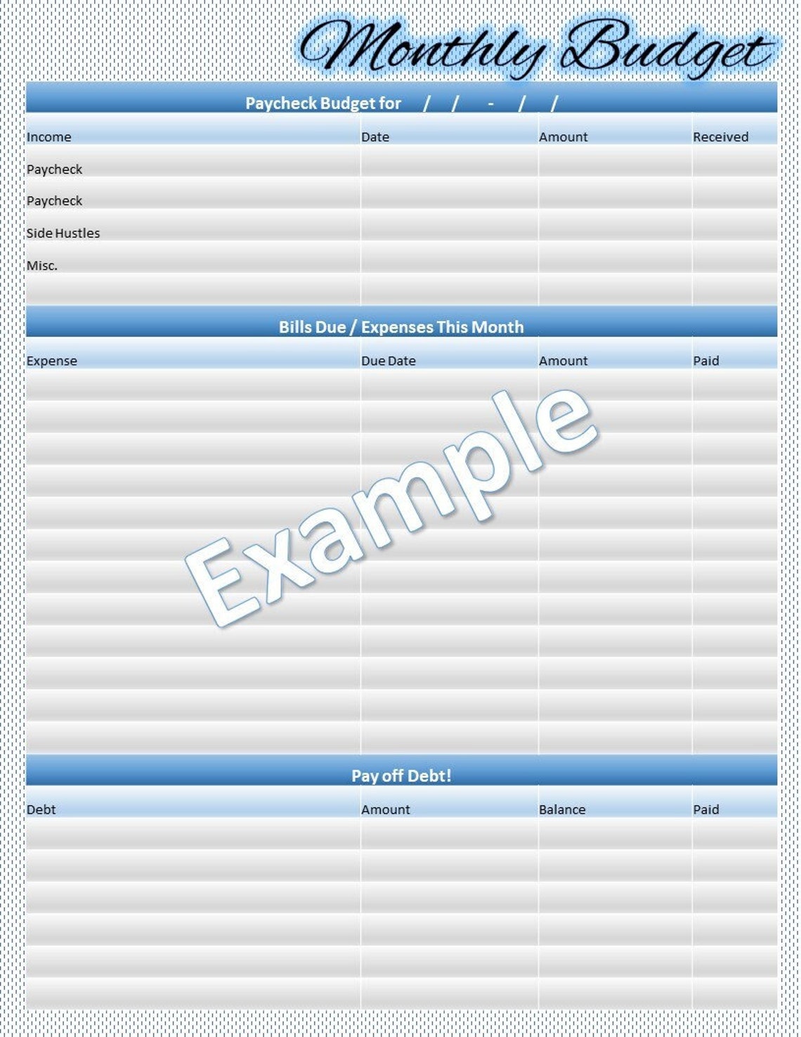 Monthly Budget Template Printable 8.5x11 - Etsy