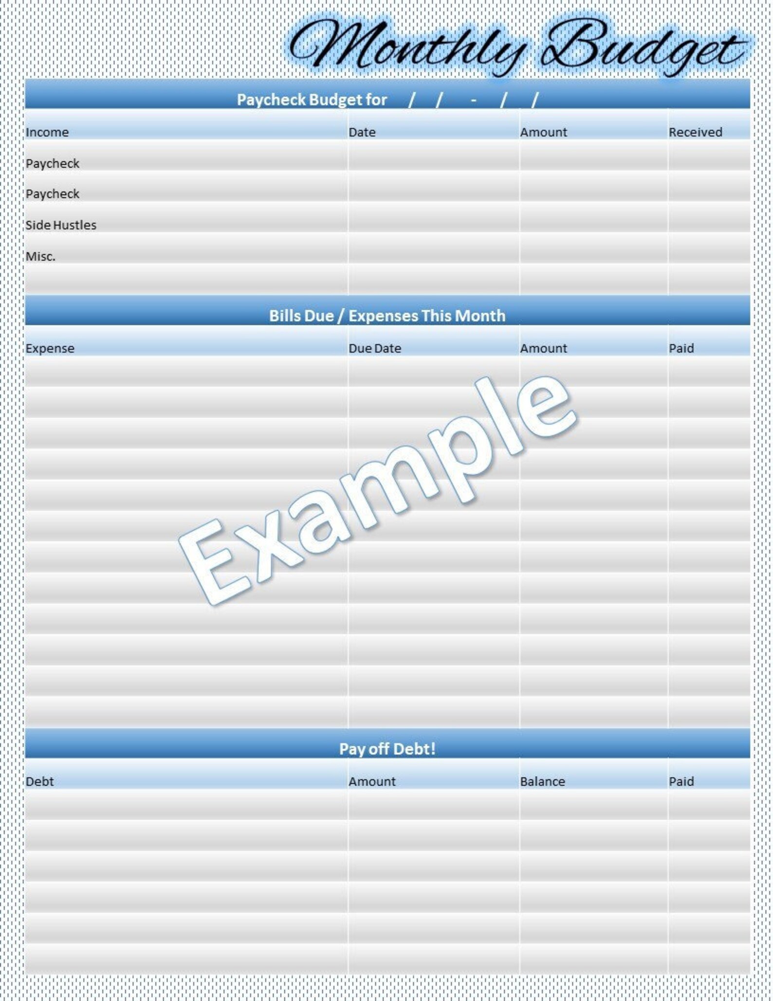 Monthly Budget Template Printable 8.5x11 - Etsy