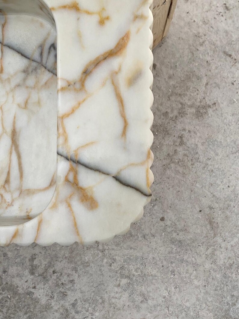 Fluted Calacatta Gold Marble Wall Mount Sink With Backsplash, Floating ...