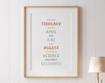 Watercolor Rainbow Months of the Year Poster, Homeschool Printable ...