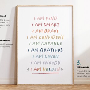 Personalised Affirmations for Kids, Affirmations Print, I Am Kind Smart ...