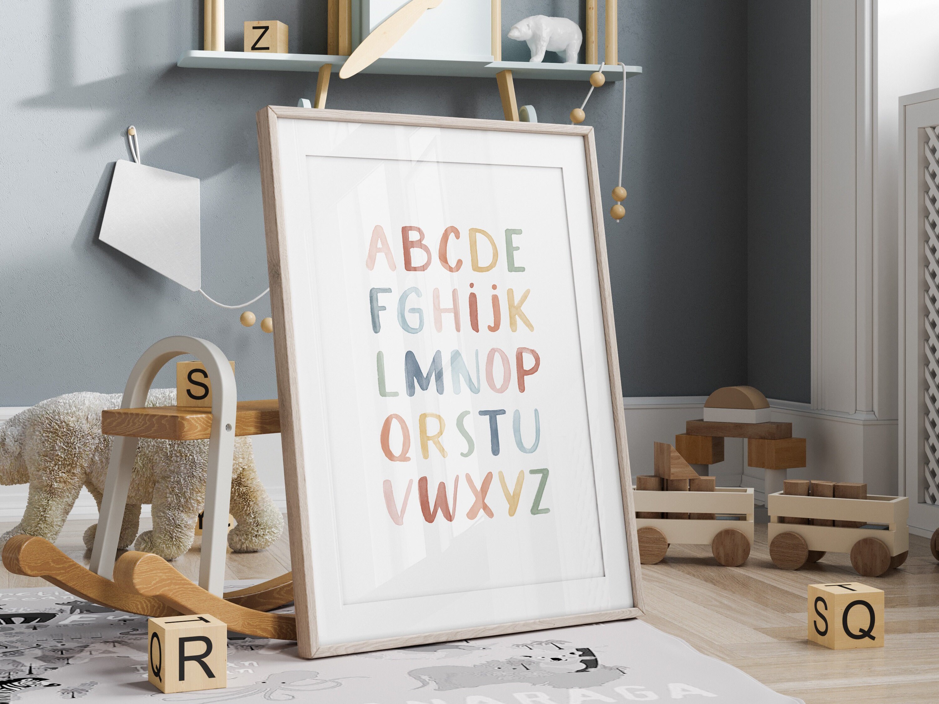 Rainbow Alphabet Poster ABC Kids Room Decor Educational Wall Art ...