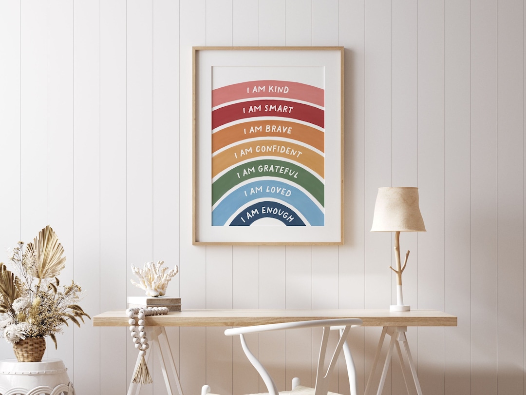 Rainbow Affirmations Wall Art Positive Affirmations for Kids I Am Kind ...