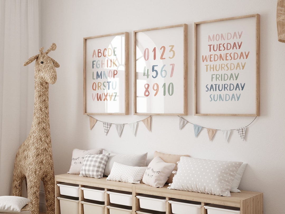 Rainbow Wall Art Set of 3 Prints Rainbow Alphabet Numbers and Days of ...