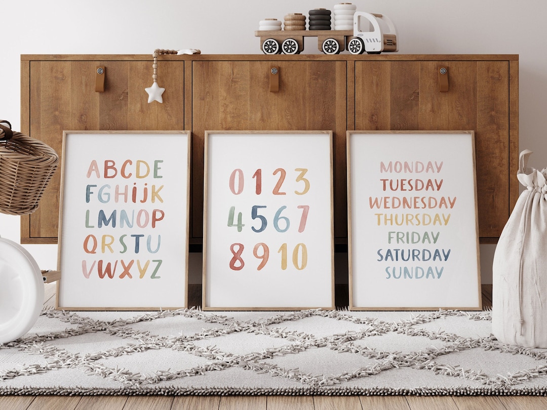 Rainbow Alphabet Numbers and Days of the Week Printable Set of 3 Prints ...
