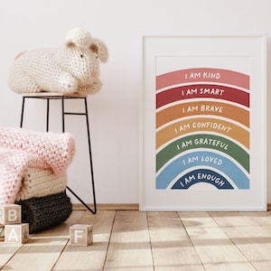 Affirmations for Kids, Rainbow Affirmations Print, I Am Kind Smart ...