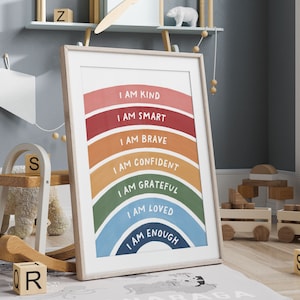 Affirmations for Kids, Rainbow Affirmations Print, I Am Kind Smart ...