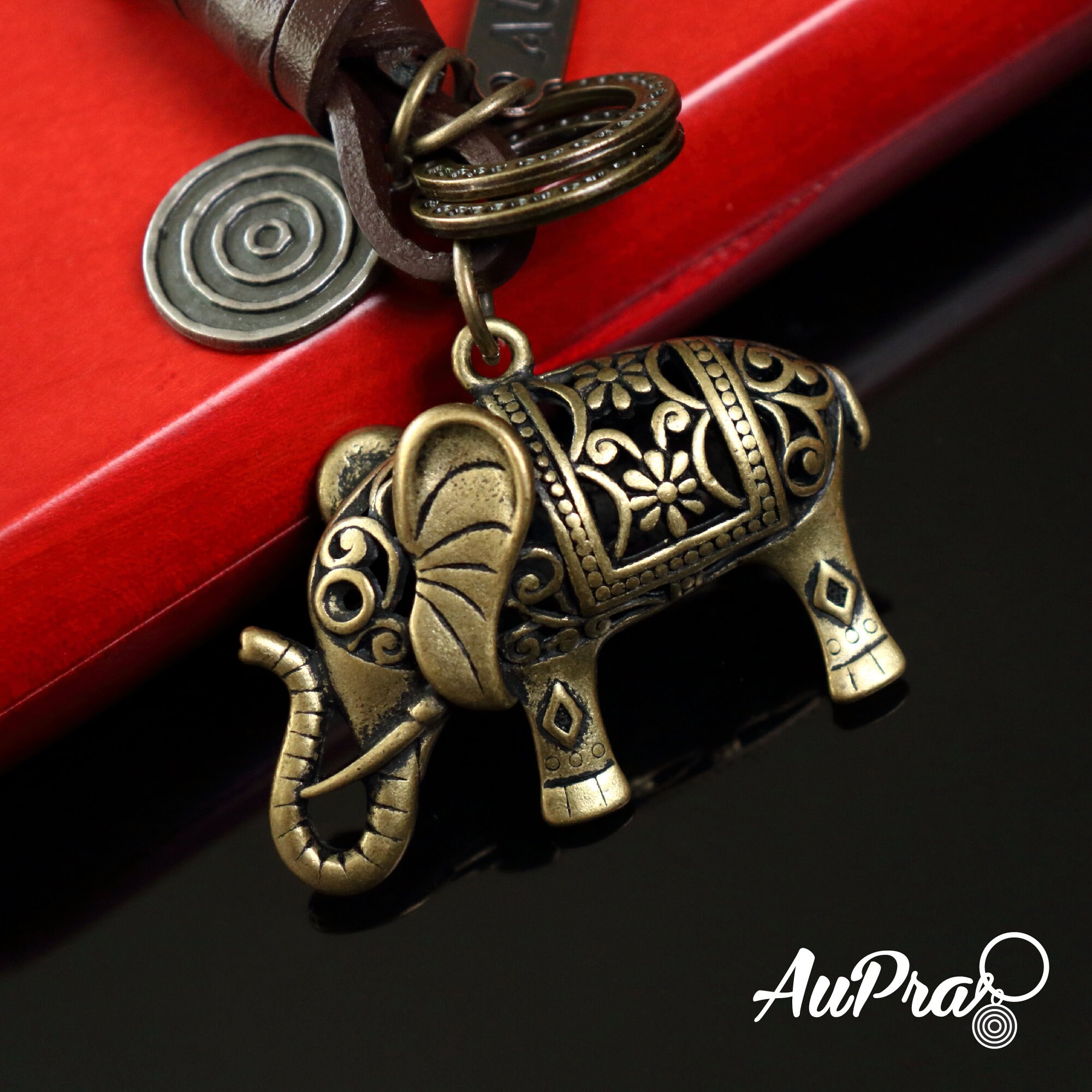 Elephant Keychain Women Gift Men Leather 3D Animal Lucky Keyring Home ...