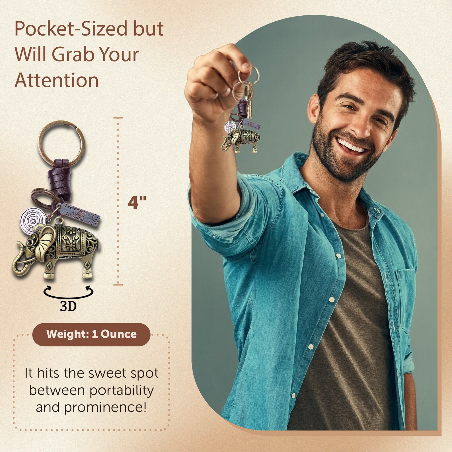 Elephant Keychain Women Gift Men Leather 3D Animal Lucky Keyring Home ...