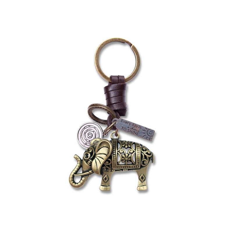 Elephant Keychain Women Gift Men Leather 3D Animal Lucky Keyring Home ...