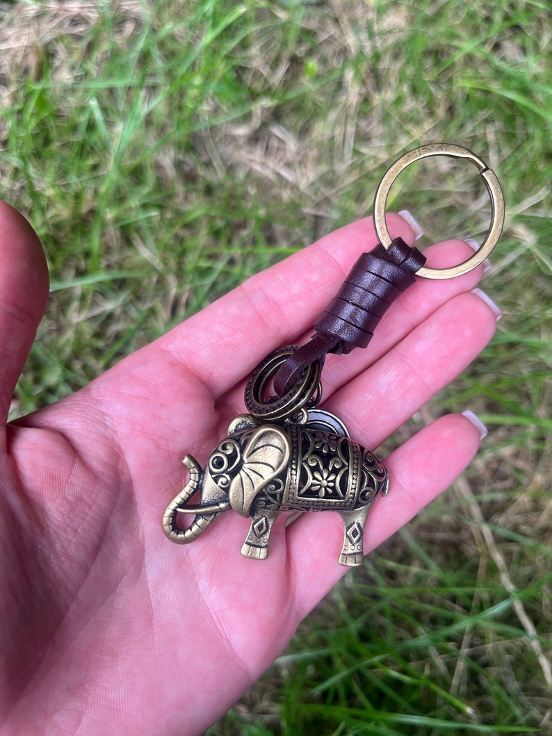 Elephant Keychain Women Gift Men Leather 3D Animal Lucky Keyring Home ...