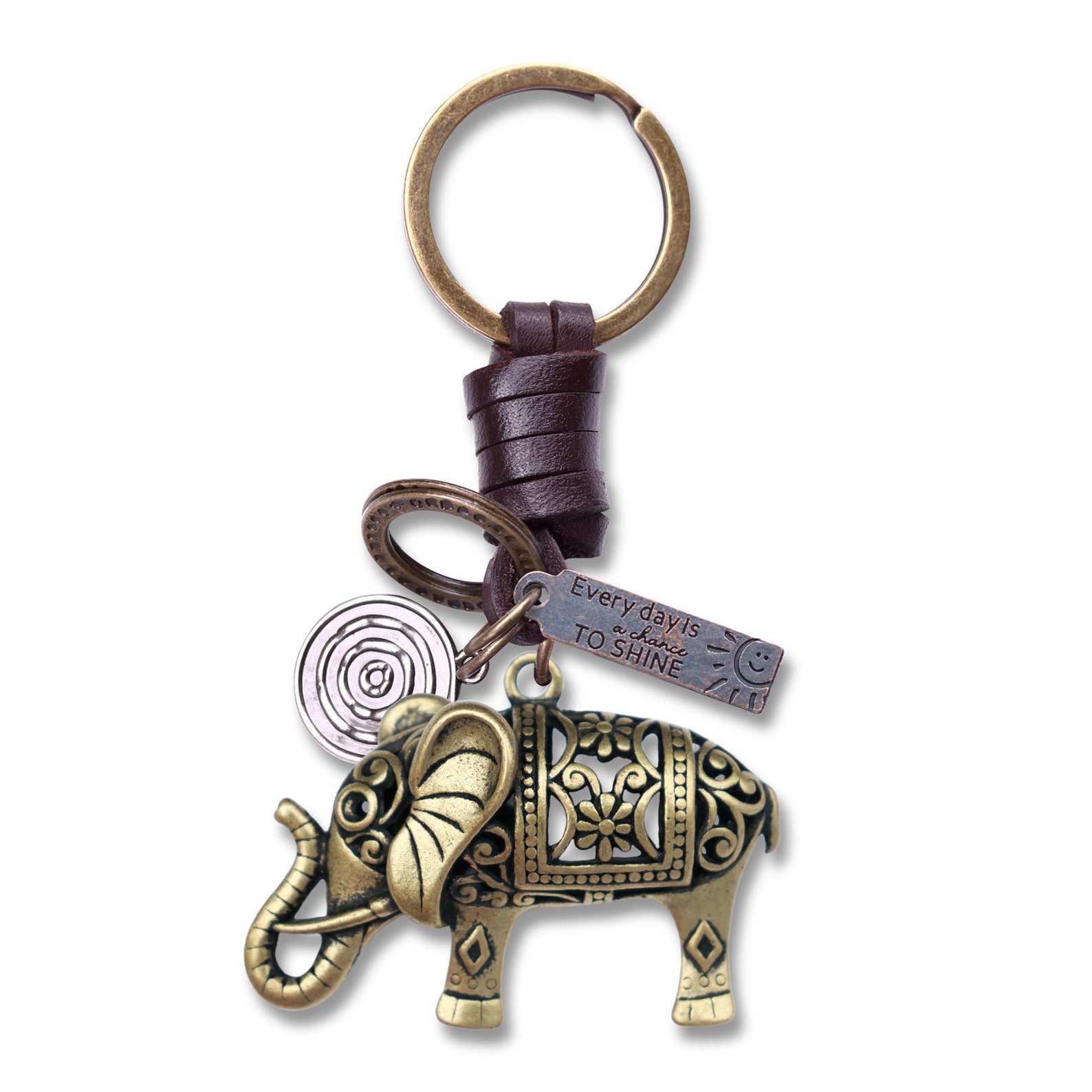 Elephant Keychain Women Gift Men Leather 3D Animal Lucky Keyring Home ...