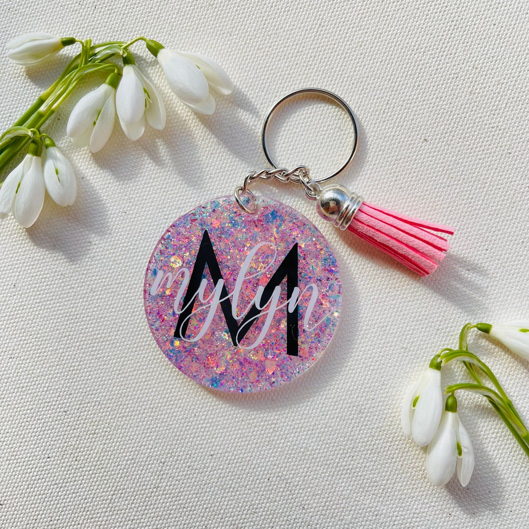 Customized Keychain, Initial Keychain, Monogram Keychain, Name Glitter ...