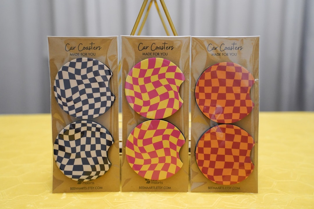 Checkerboard Car Coasters, Car Accessories, Custom Car Coasters ...
