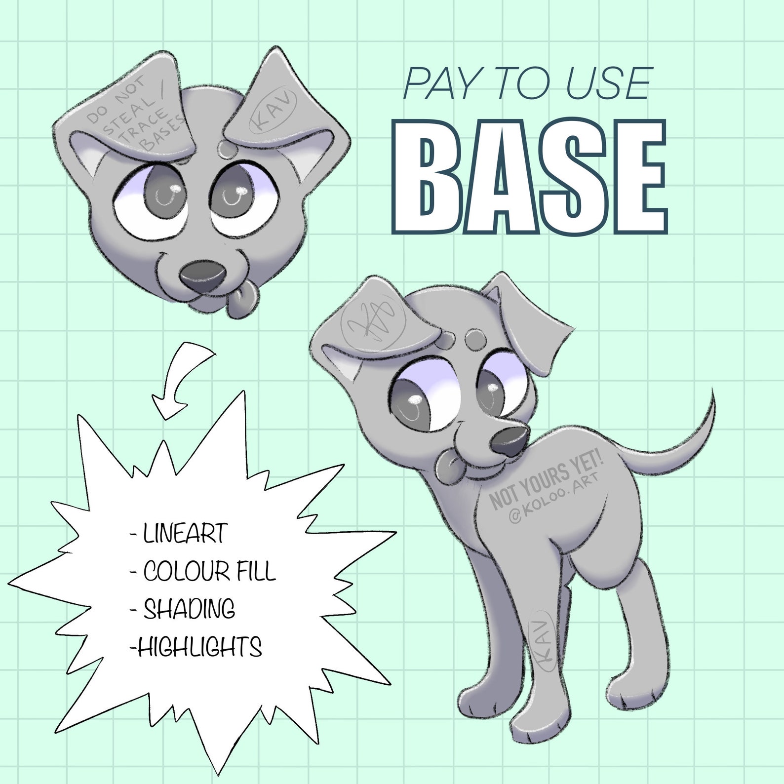 Dog Base Canine Furry Digital Download PNG Art Files Lineart, Shading ...