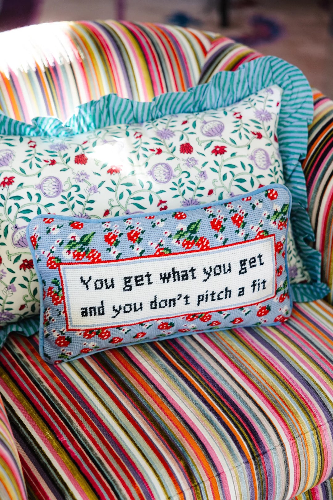 You Get What You Get and You Dont Pitch a Fit Modern Needlepoint Pillow ...