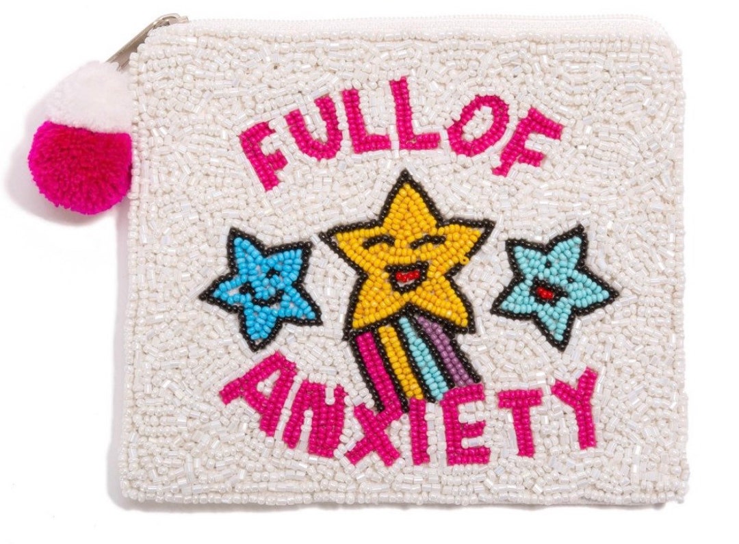 Full of Anxiety Star With Pom Seed Bead Beaded Coin Purse Clutch Pouch ...
