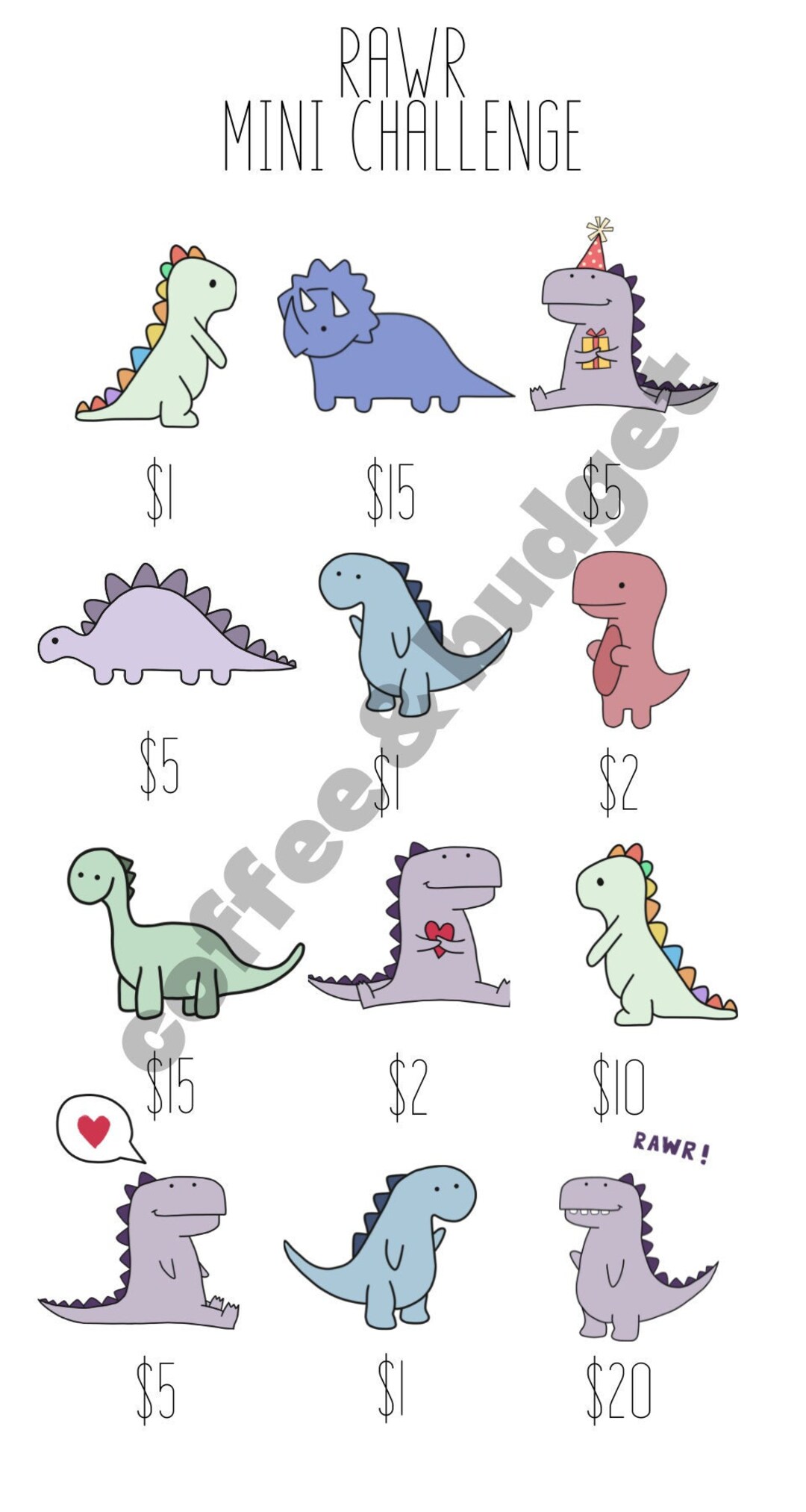 RAWR DINO Mini Savings Challenge for A6 Size Envelope PRINTABLE Cash ...