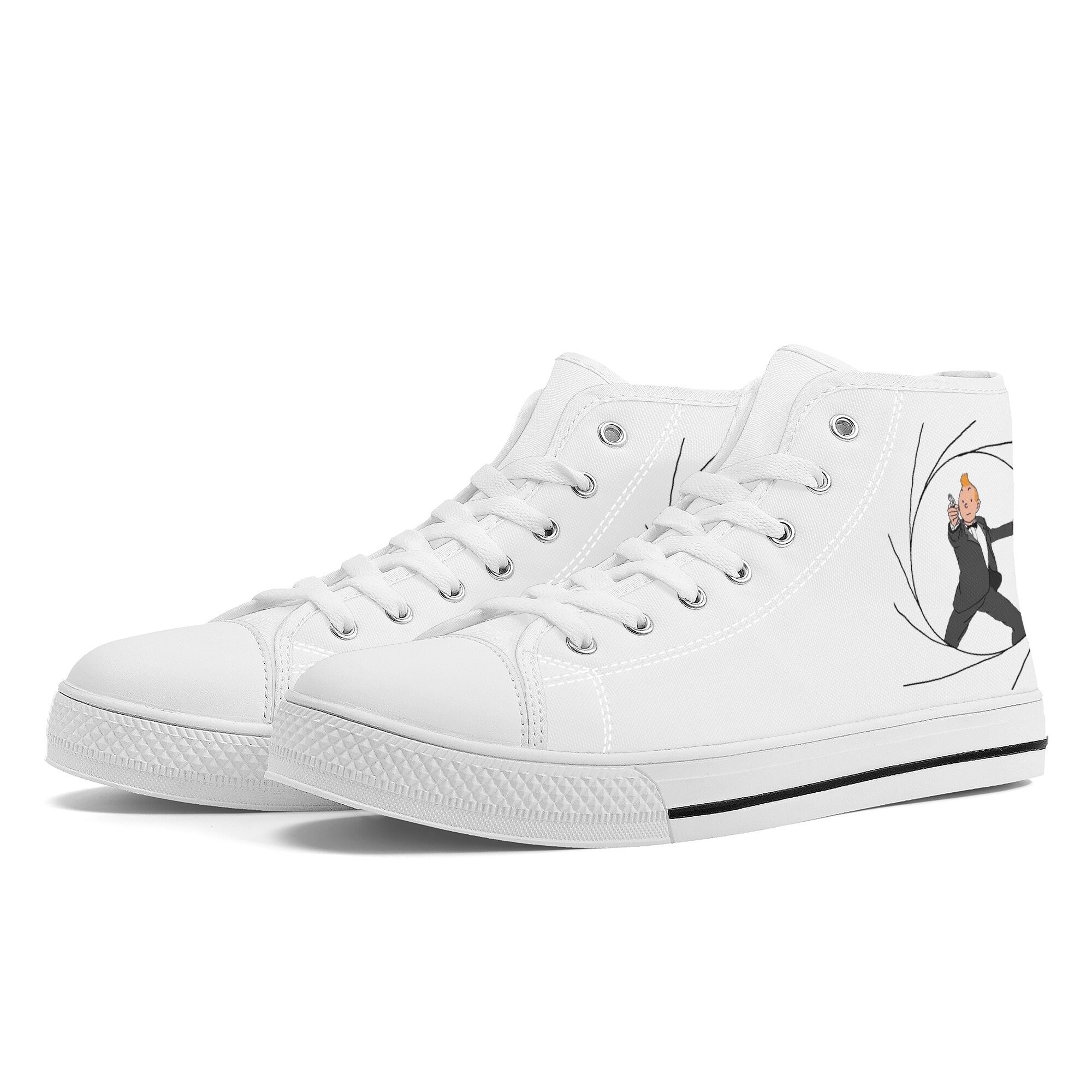 High-top Canvas Sneakers Shoe Cartoon Tintin 007 James Bond Gift ...