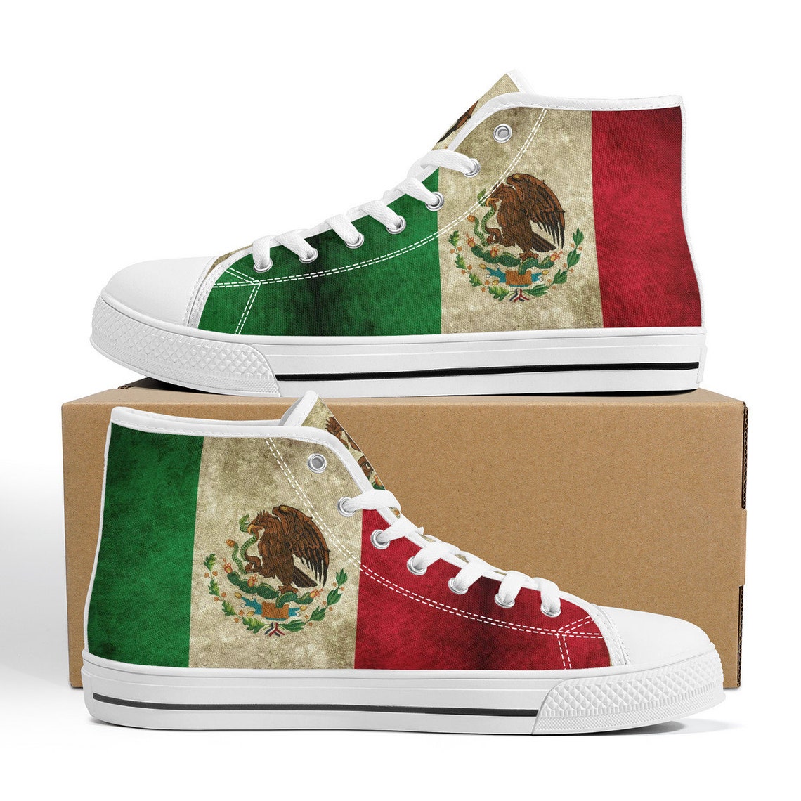 Hightop Canvas Mexican Flag Shoes, Mexican Vintage Flag Sneakers, Proud ...