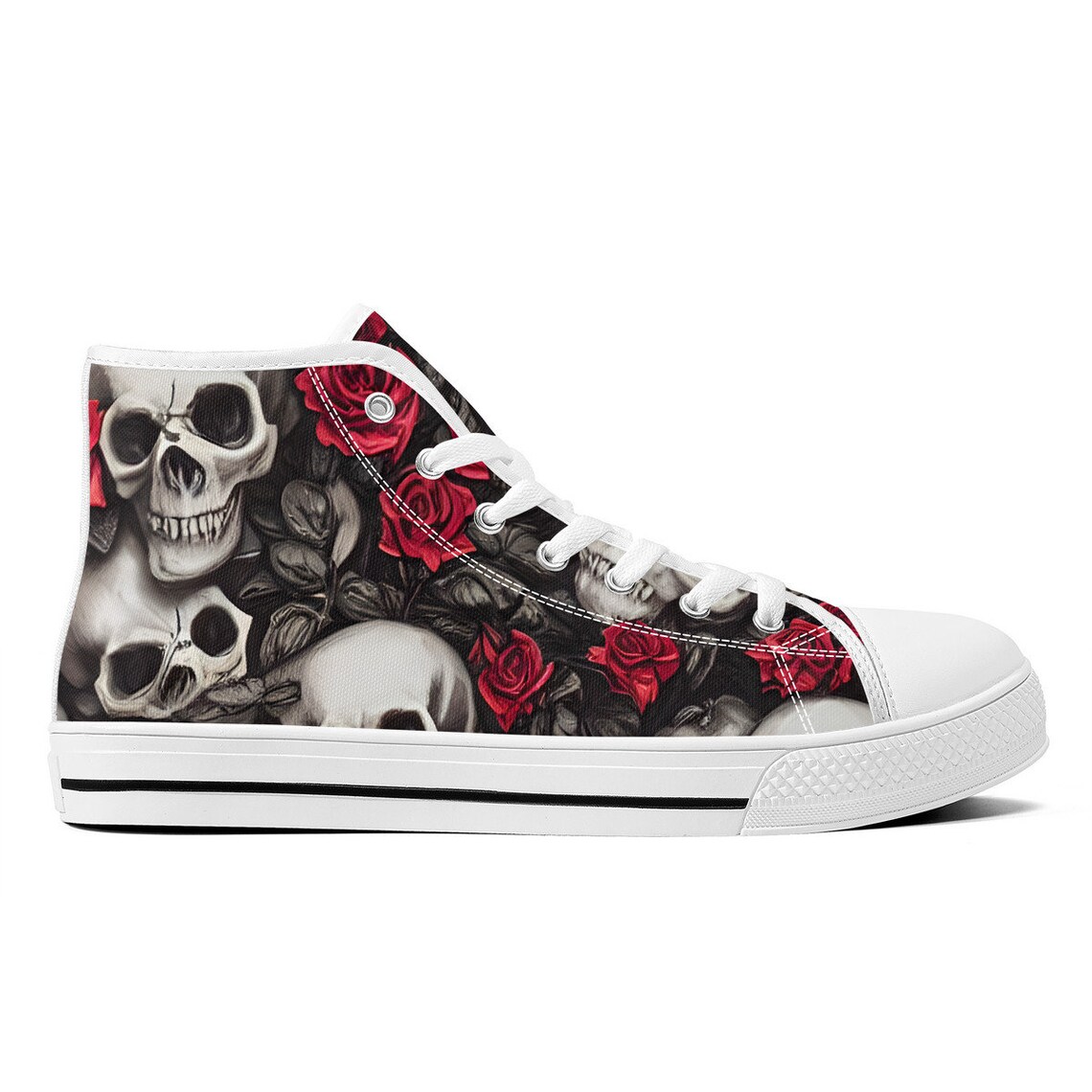 Skulls and Roses High-top Canvas Shoes, Skeleton Shoes, Converse Style ...