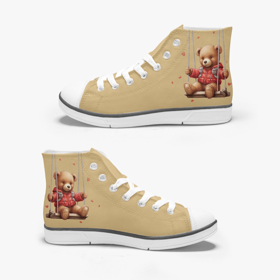 Cute Teddy Bear on a Swing Kid's High-top Canvas Shoes / Preschooler ...