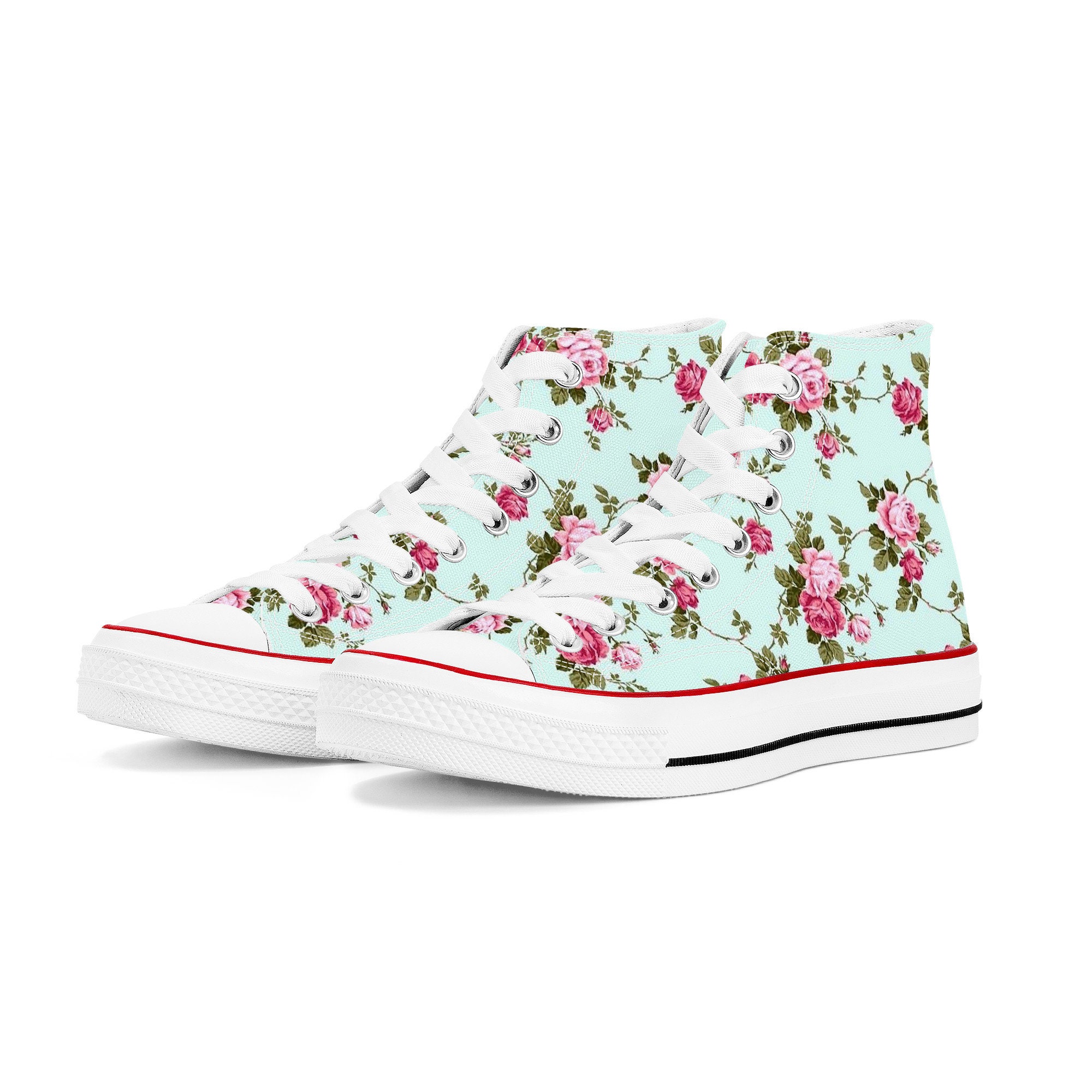 High Top Canvas Shoes - Pink Roses - Summer - Flowers - Woman Sneakers ...