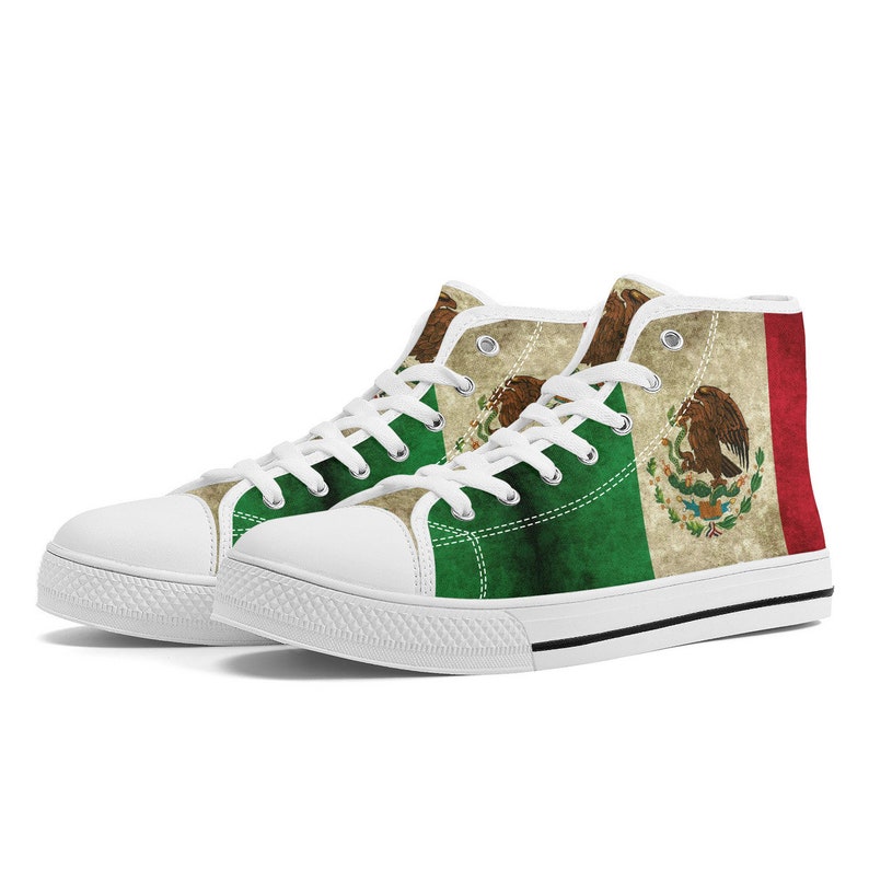 Hightop Canvas Mexican Flag Shoes, Mexican Vintage Flag Sneakers, Proud ...