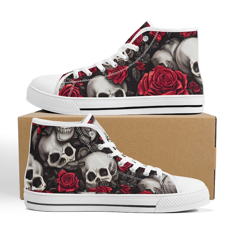 Skulls and Roses High-top Canvas Shoes, Skeleton Shoes, Converse Style ...