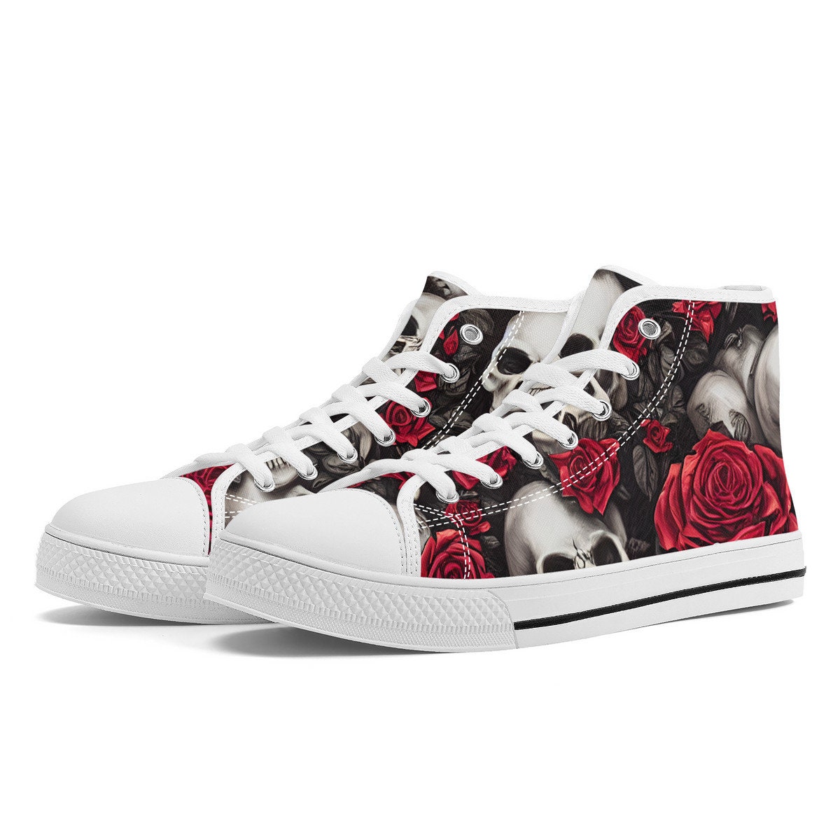 Skulls and Roses High-top Canvas Shoes, Skeleton Shoes, Converse Style ...