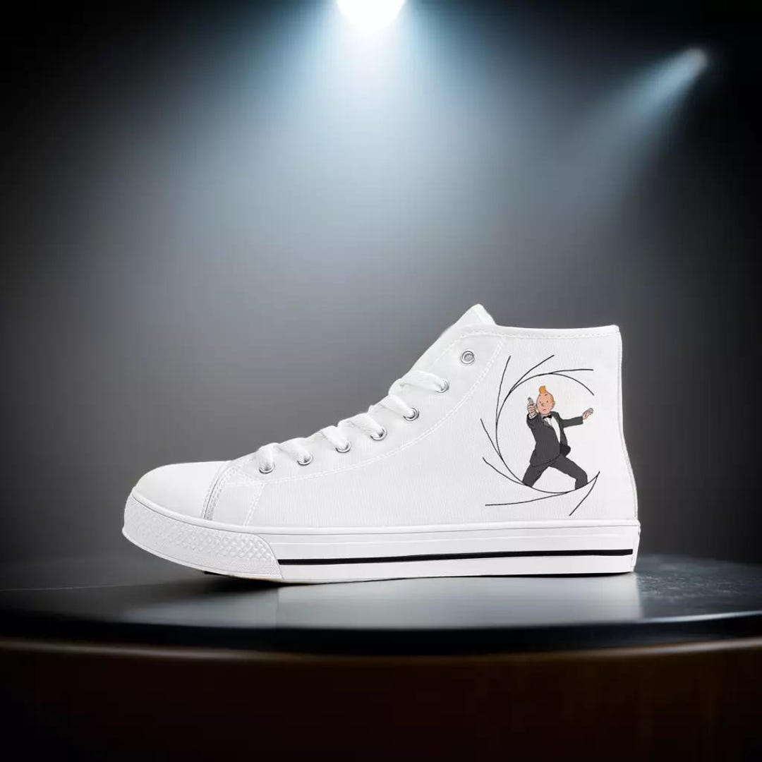 High-top Canvas Sneakers Shoe Cartoon Tintin 007 James Bond Gift ...
