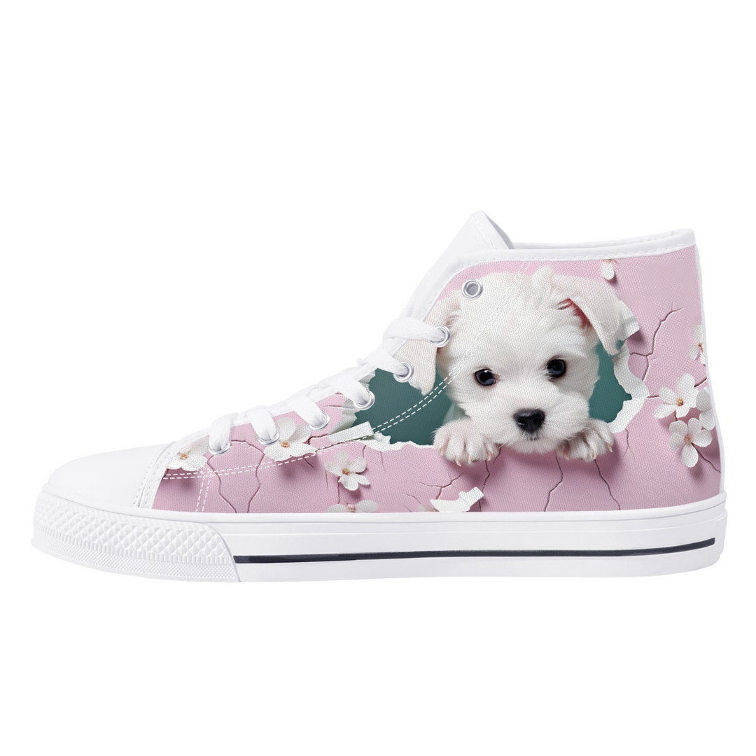 Puppy Dog Cute High-top Canvas Shoes 3D Pink Sneakers Adorable Shoes ...