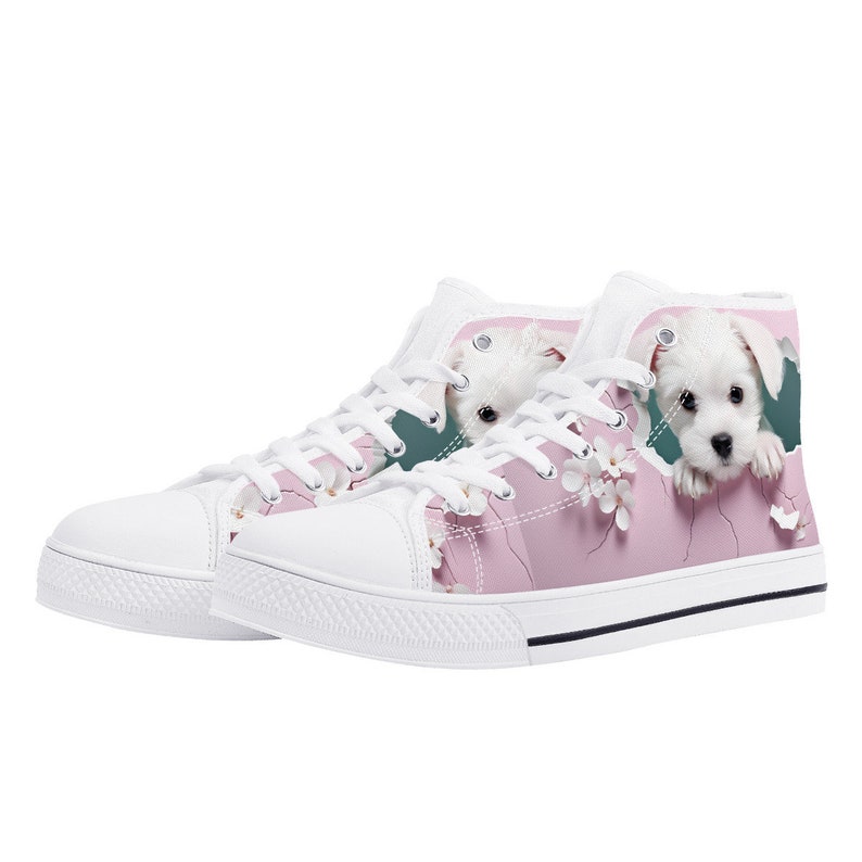 Puppy Dog Cute High-top Canvas Shoes 3D Pink Sneakers Adorable Shoes ...