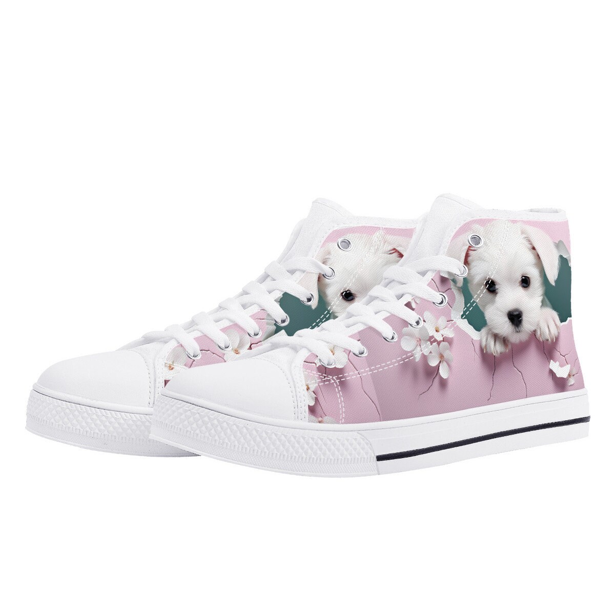 Puppy Dog Cute High-top Canvas Shoes 3D Pink Sneakers Adorable Shoes ...