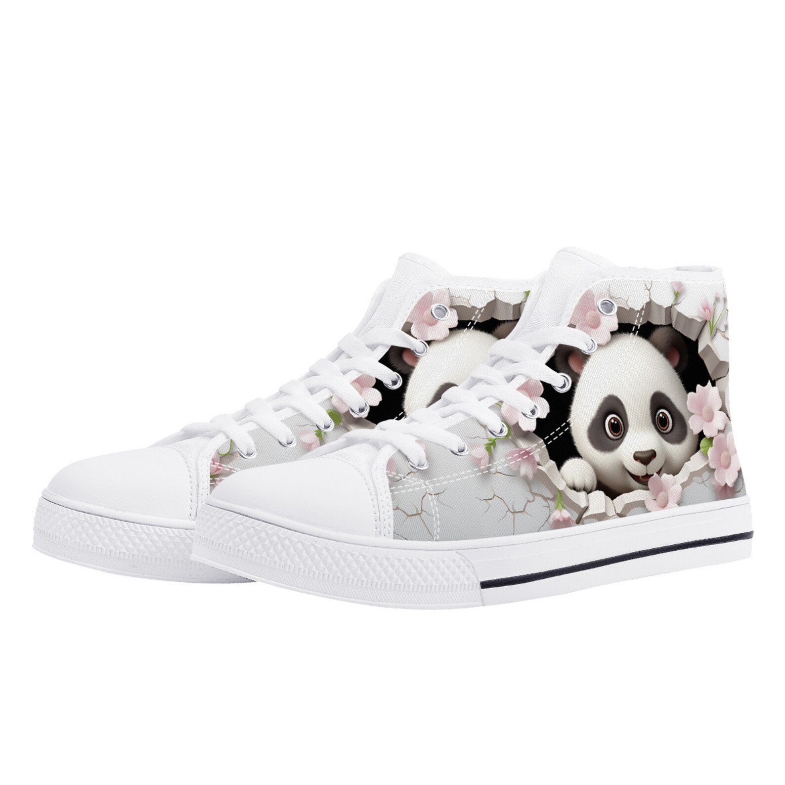 Cute Panda High-top Canvas Shoes, 3D Panda Bear Breaking Trough Wall ...