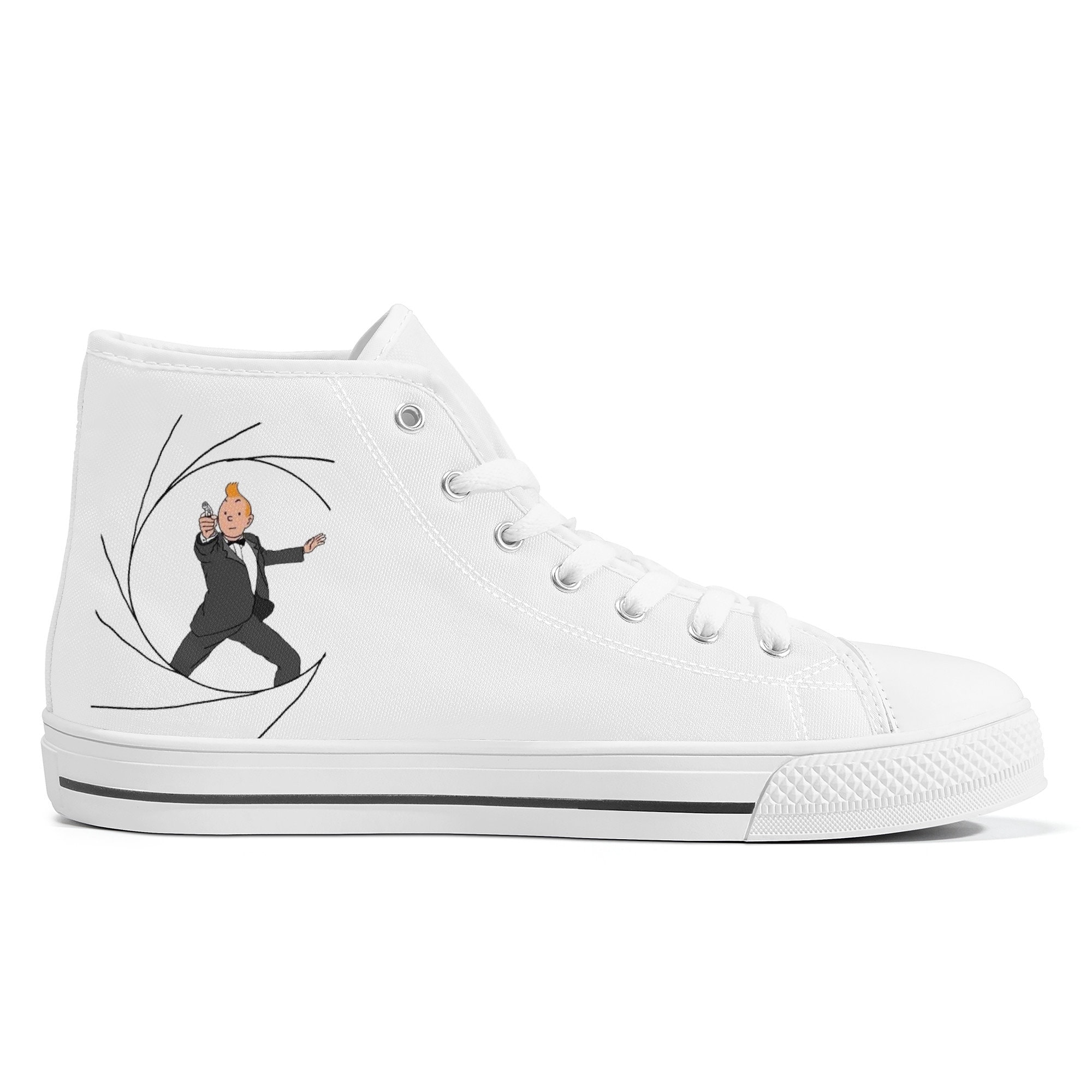 High-top Canvas Sneakers Shoe Cartoon Tintin 007 James Bond Gift ...