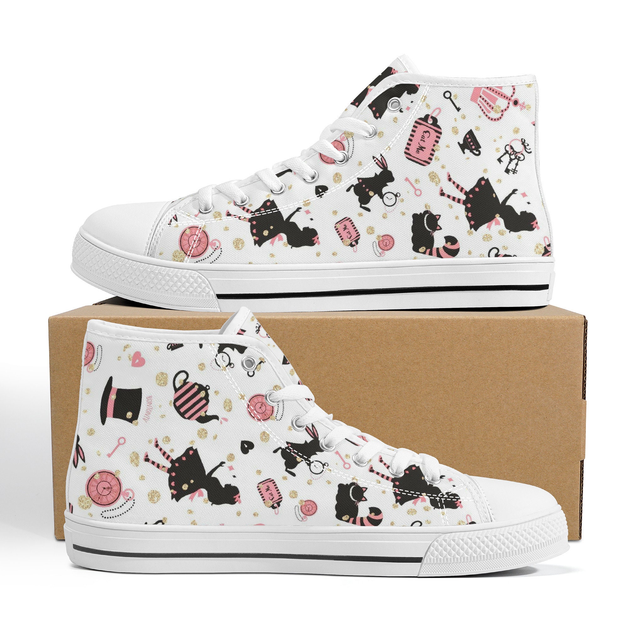 Alice in Wonderland Pink Black High Top Sneakers sold by Eileen Collins ...