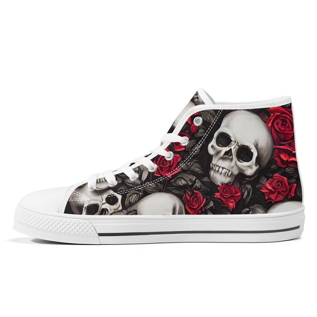 Skulls and Roses High-top Canvas Shoes, Skeleton Shoes, Converse Style ...