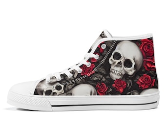 Skulls and Roses High top Canvas Shoes Skeleton Shoes Converse Style Skull and Roses Sneakers Etsy UK
