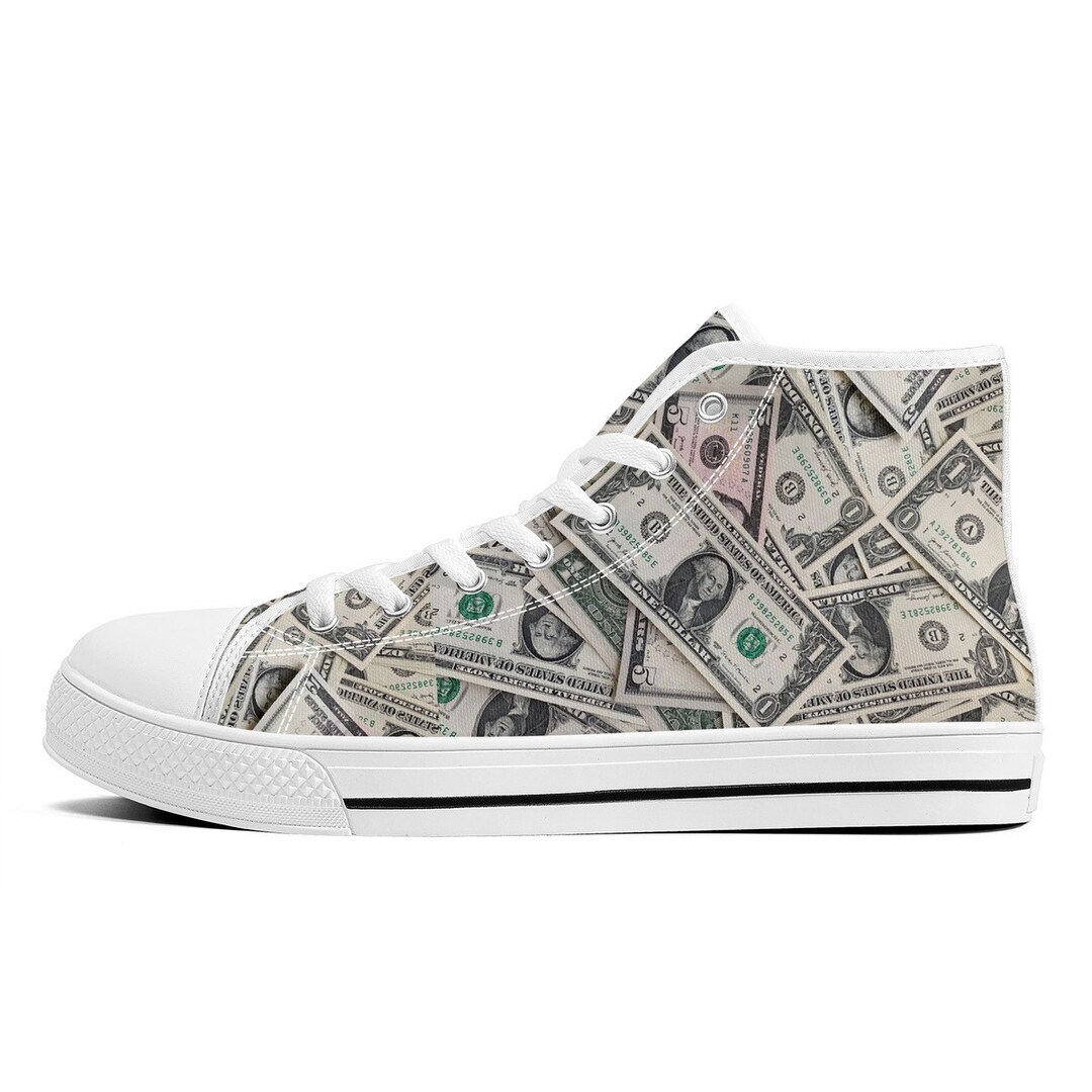High-top Canvas Sneakers, Dollar Bills Money, Converse Style - Etsy