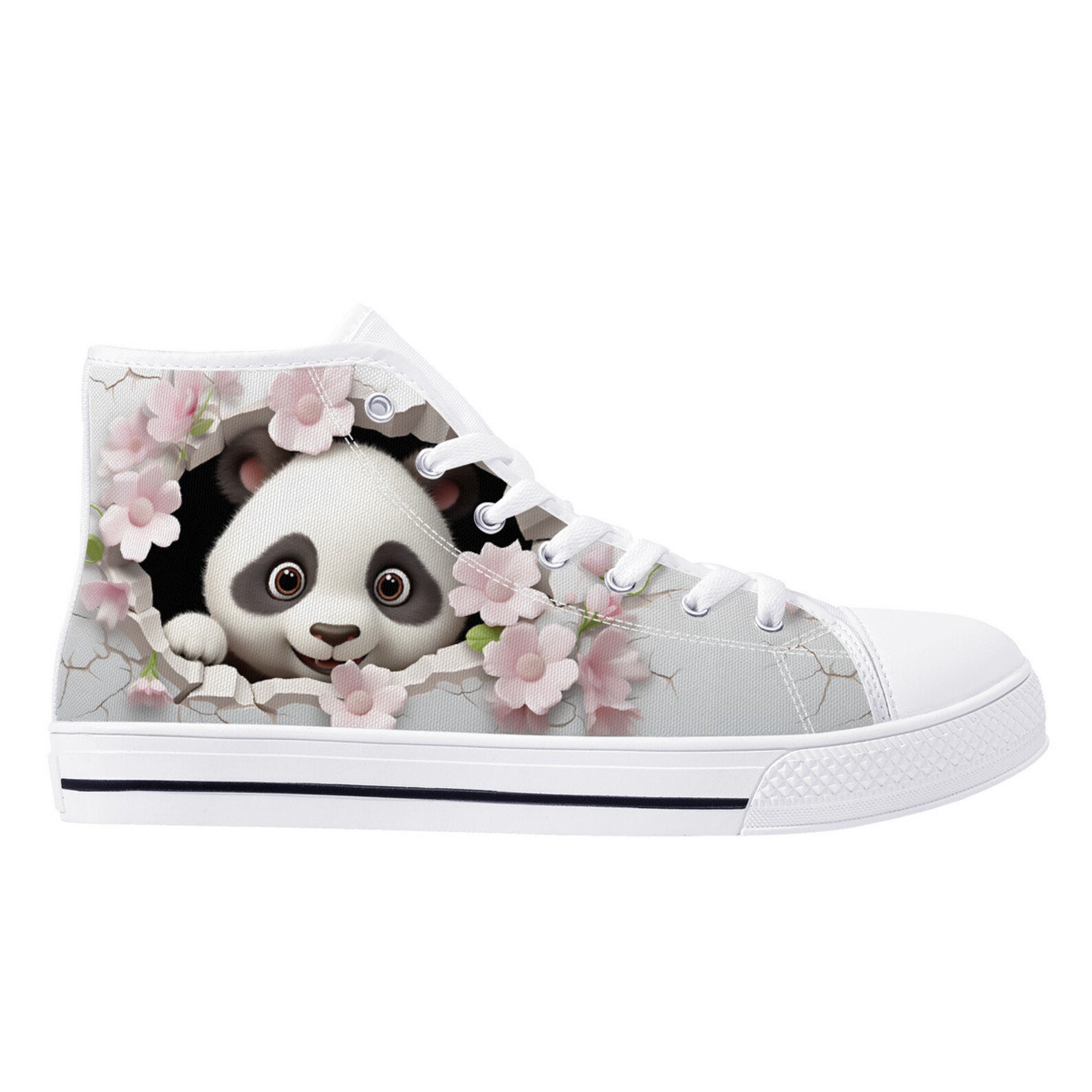 Cute Panda High-top Canvas Shoes, 3D Panda Bear Breaking Trough Wall ...