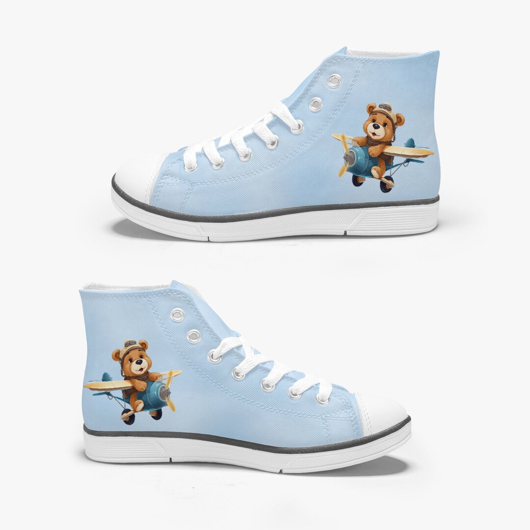 Airplane Cute Bear Kid's High-top Canvas Shoes Adorable Teddy Bear ...