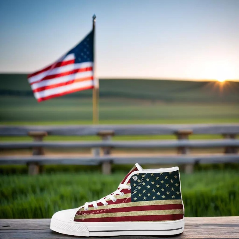 USA Vintage Flag High-top Canvas Shoes, Proud American Shoes, Gift for ...