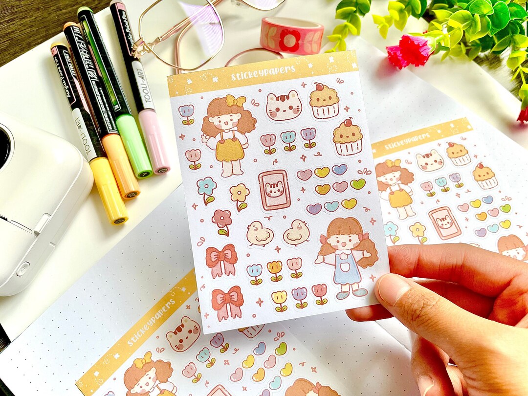 Sweet Girl Sticker Sheet Cute Kawaii Stickers Deco - Etsy