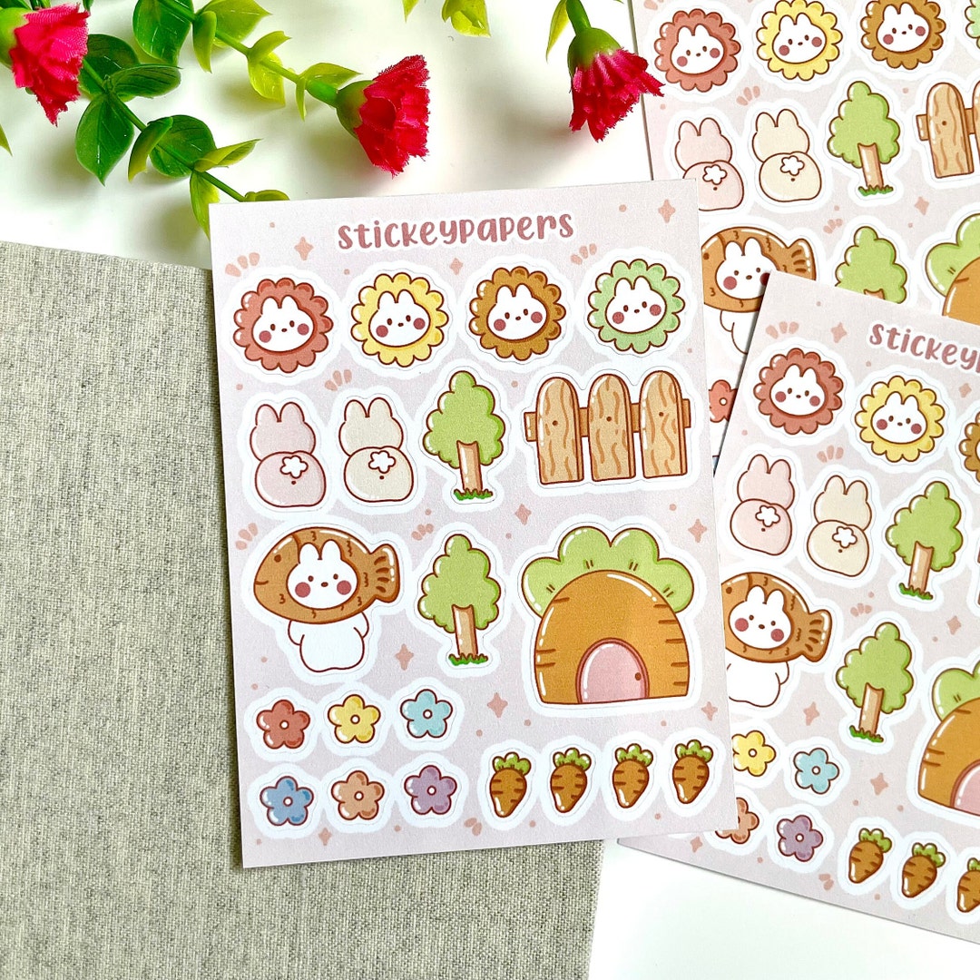 Farm Bunny Sticker Sheet Cute Kawaii Stickers Deco Stickers Journal ...