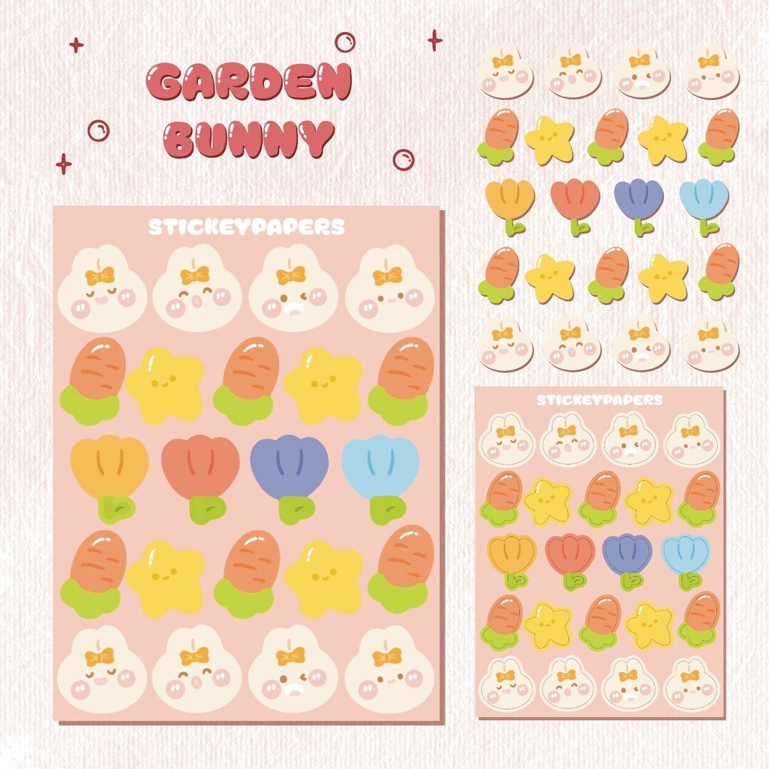 Garden Bunny Sticker Sheet Cute Kawaii Stickers Deco Stickers Journal ...